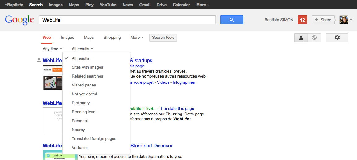 Google : Options de recherche en tête des résultats - WebLife