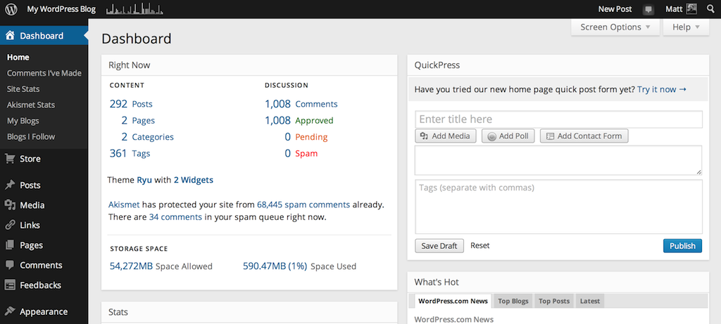 WordPress.com : Nouvelle interface pour la console d'admin - WebLife
