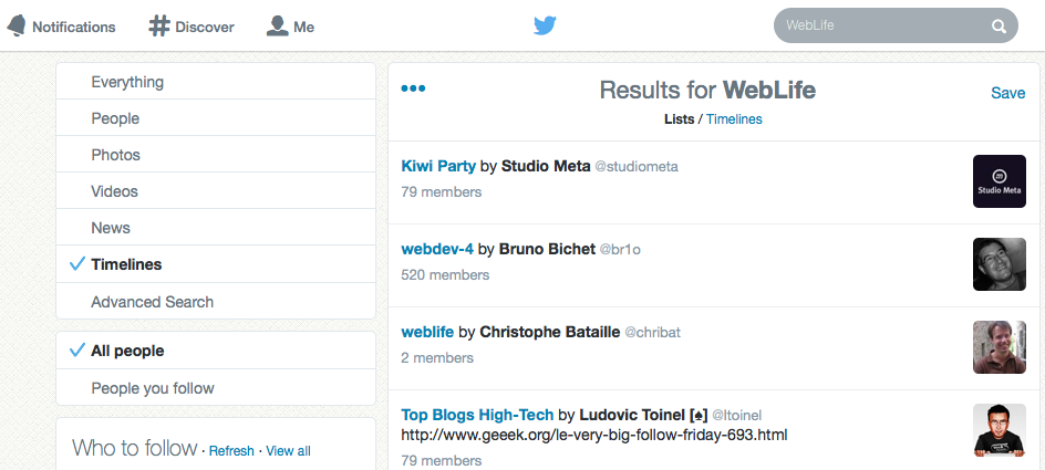 Twitter : Recherche au sein des timelines & listes - WebLife
